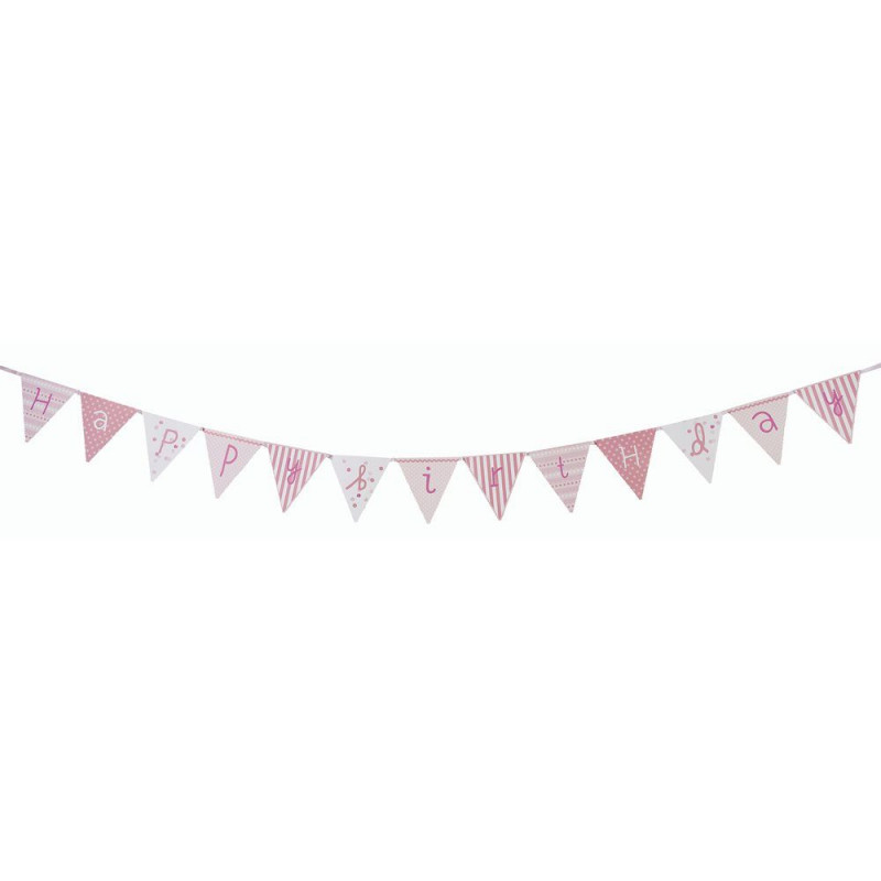 Banderole anniversaire fille rose et or, fanions en carton